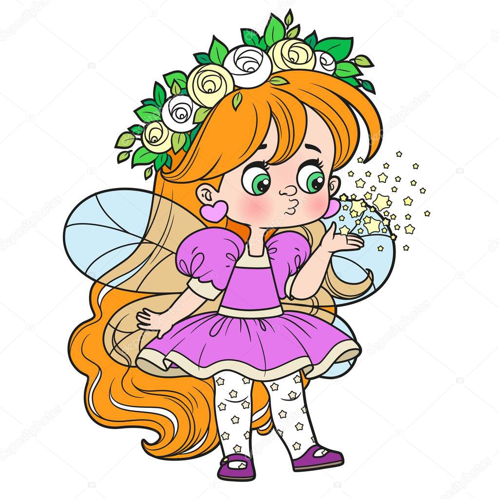 Lindo dibujo animado pequeño hada sopla polvo de hadas de la palma de ...