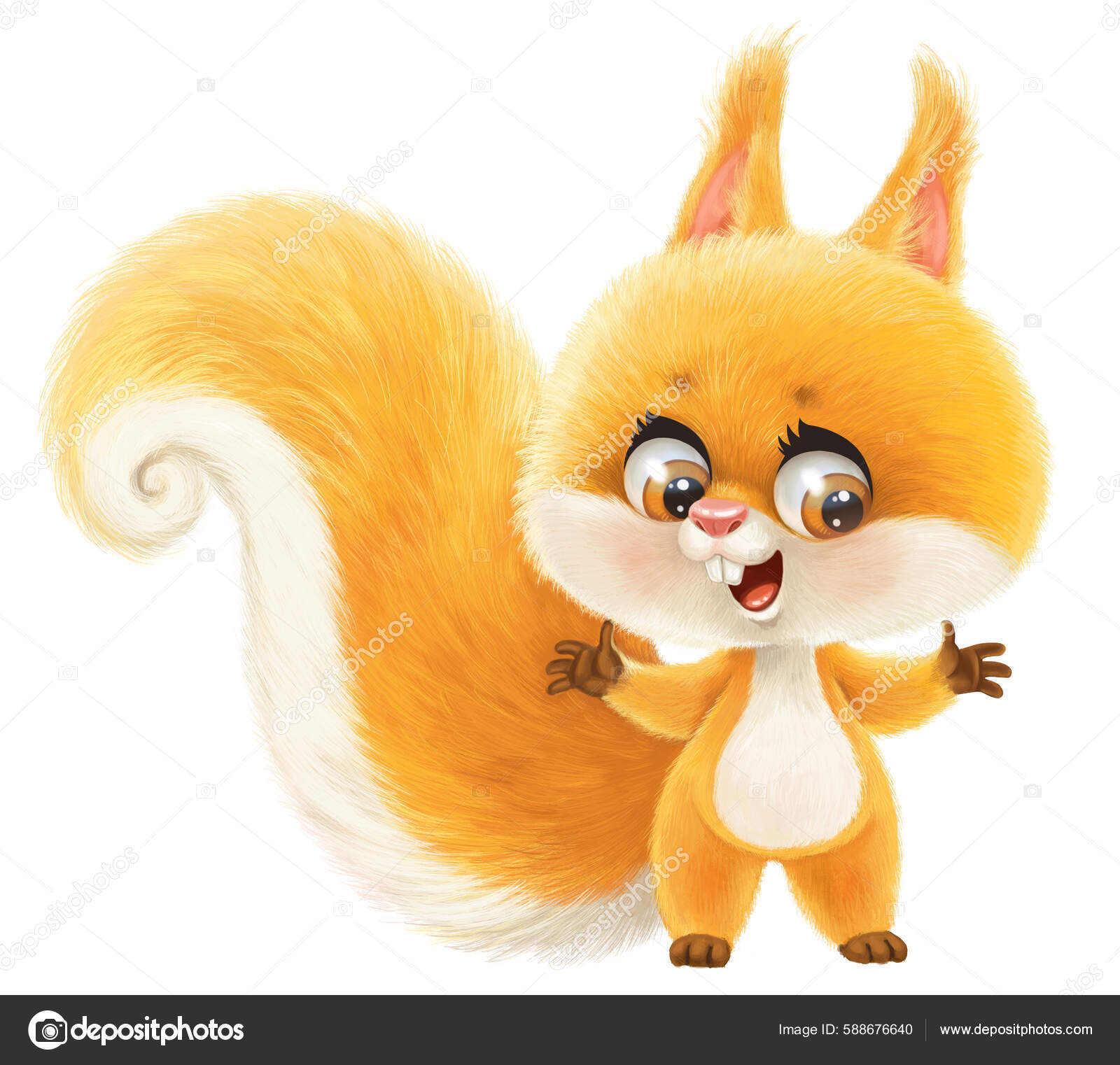 Cute Cartoon Squirrel Nuts Sit White Background Stock Photo by ©yadviga ...