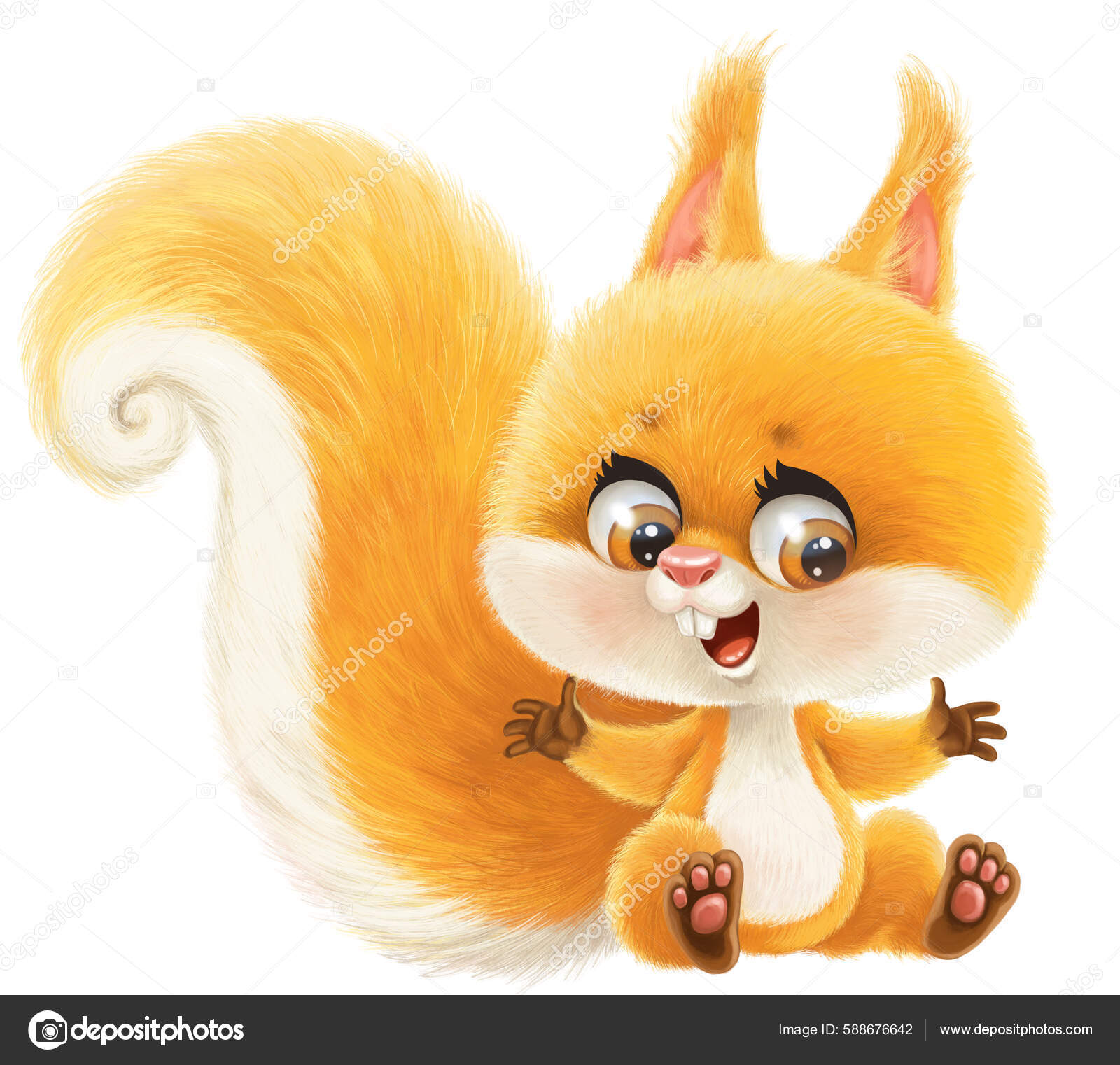 Cute Cartoon Squirrel Nuts Sit White Background Stock Photo by ©yadviga ...