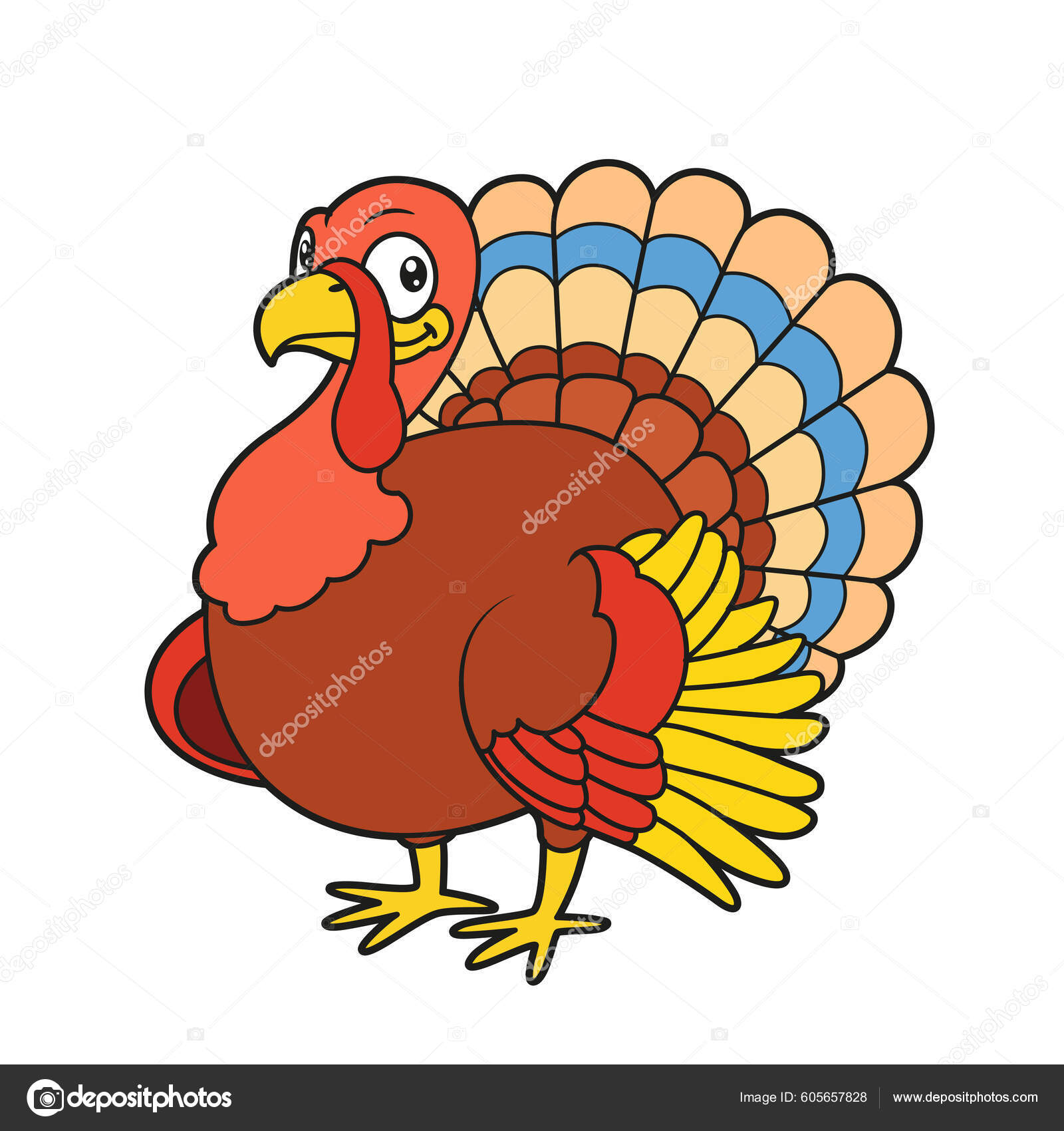 Cute Cartoon Turkey Color Variation Coloring Page White Background ...