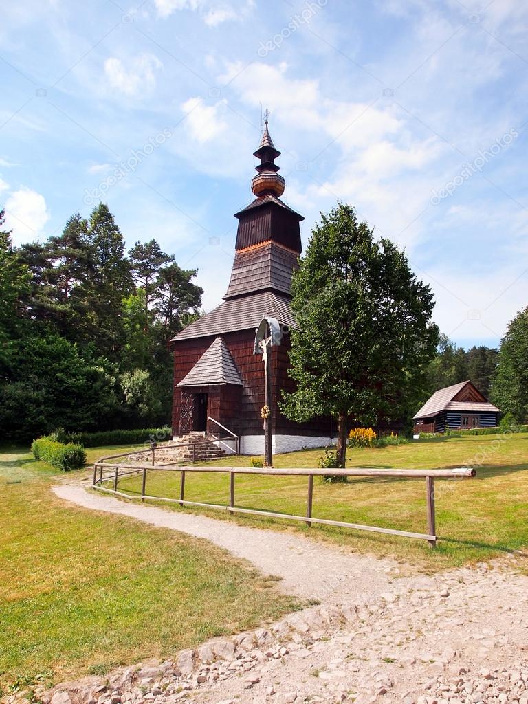 A wooden church in Stara Lubovna, Slovakia — Stock Photo © jareso #48591341