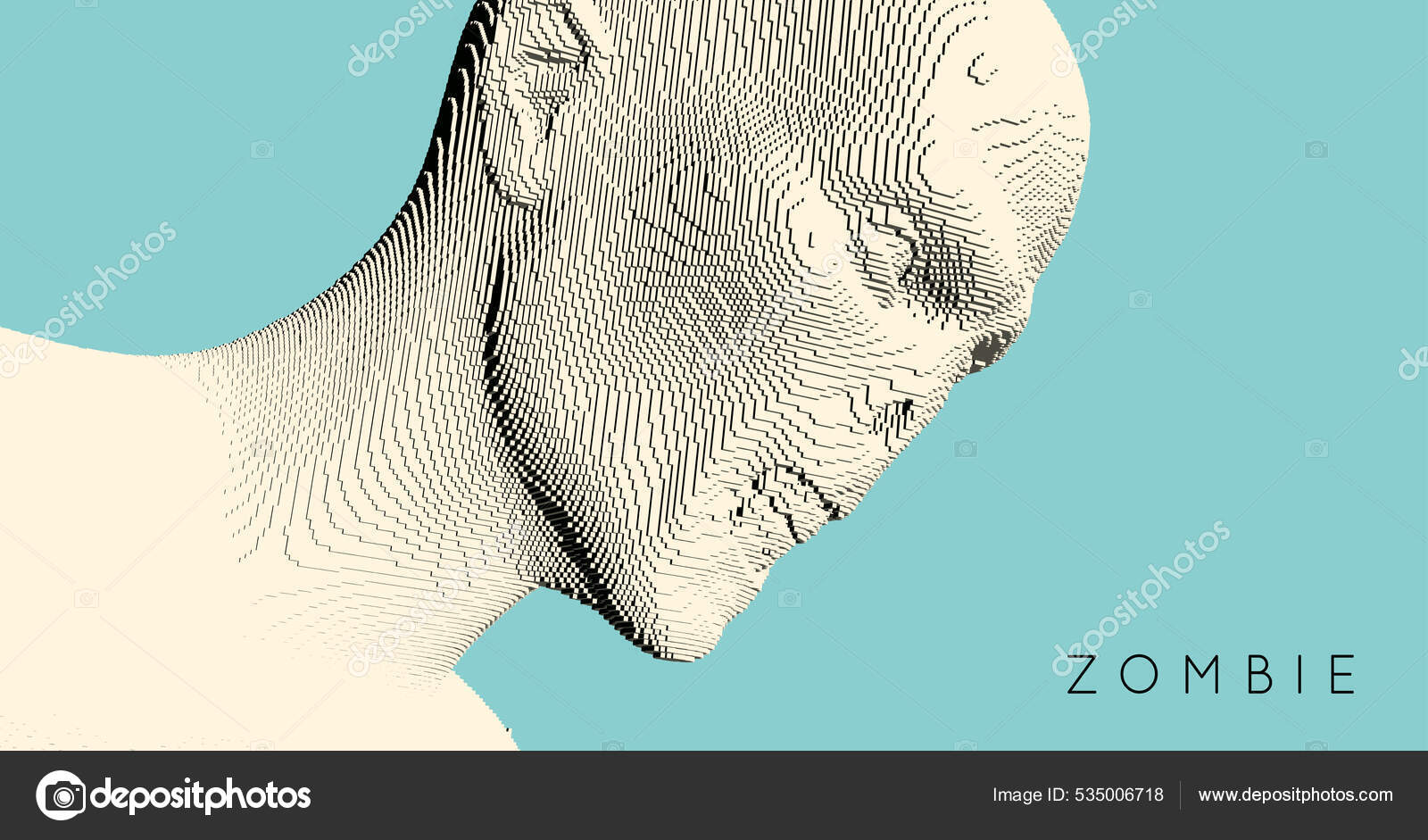 Zombie Face Abstract Digital Head Constructing Cubes Voxel Art Vector ...