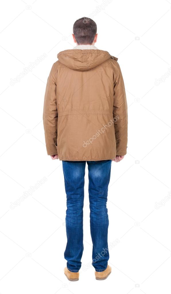 Back view of handsome man in winter jacket looking up. Stock Photo by ...