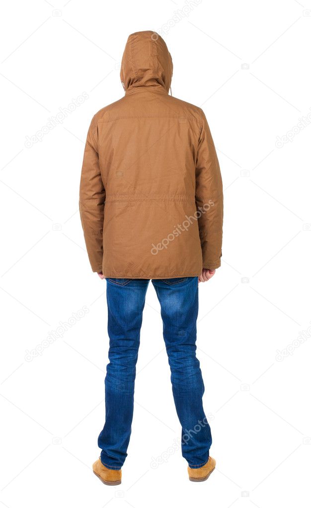 Back view of handsome man in winter parka looking Stock Photo by ...
