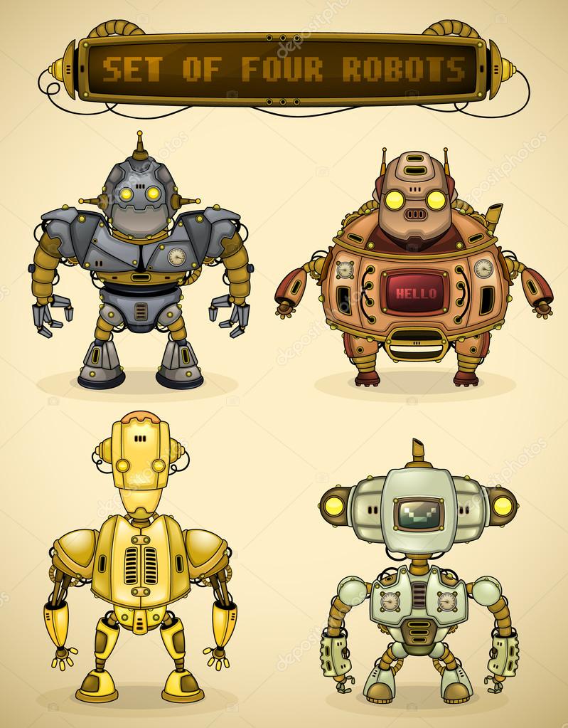 Set of four vintage robots Stock Vector Image by ©YuanDen #21662045