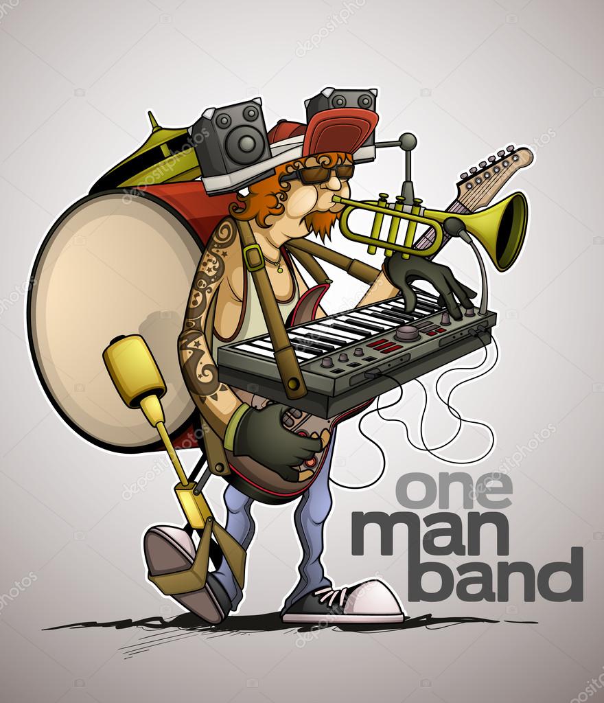 Illustration: one man band image | Modern one man band — Stock Vector ...
