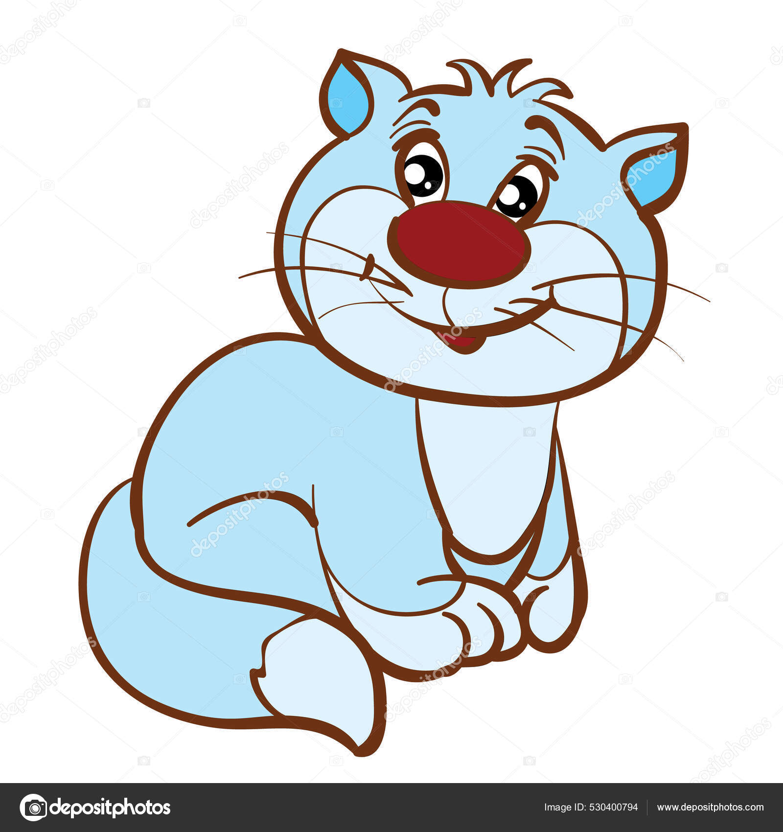 Cute Fat Cat Character Blue Color Cartoon Illustration Isolated Object ...