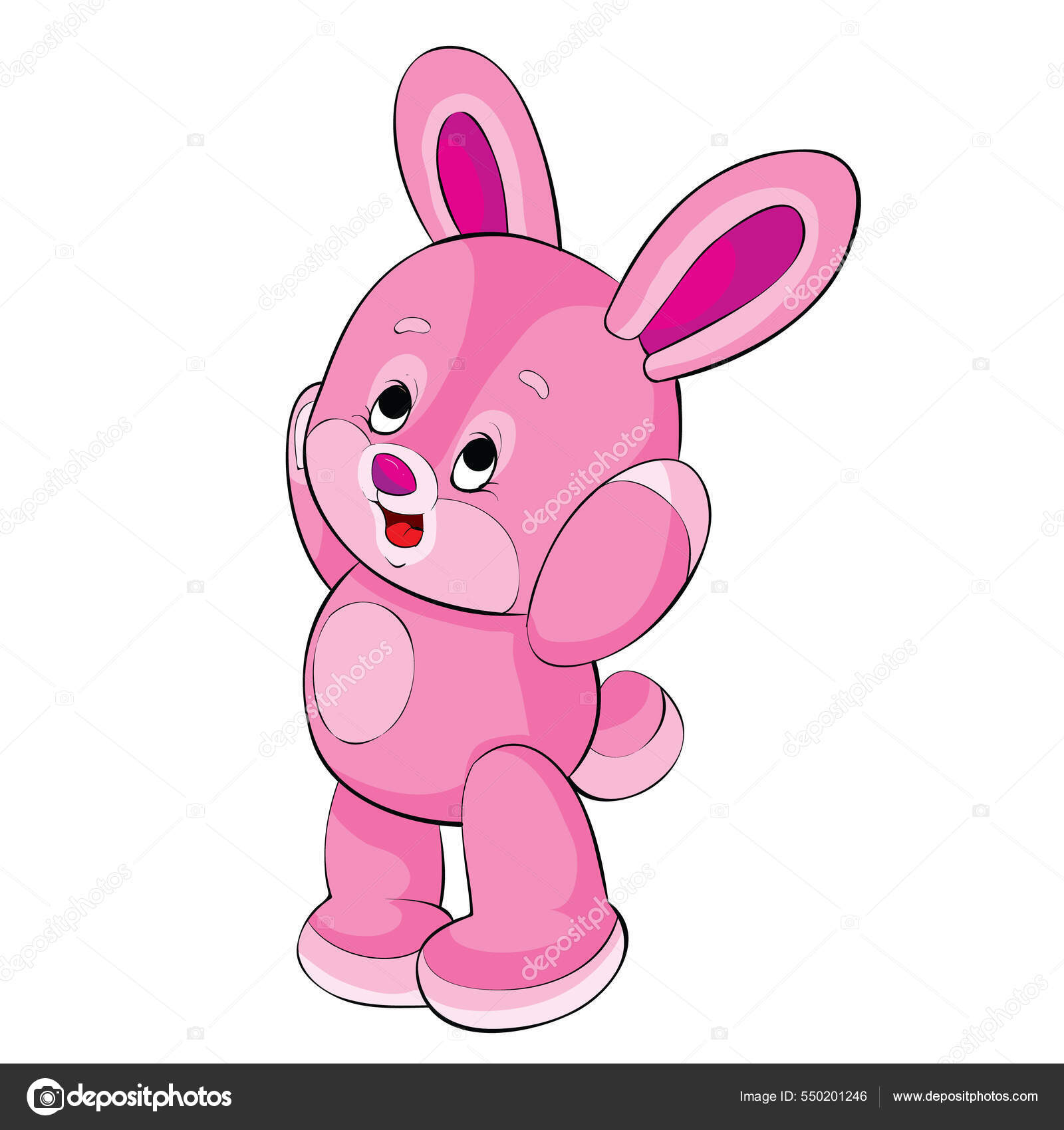 Cute Pink Rabbit Character Standing Arms Raised Cartoon Illustration ...