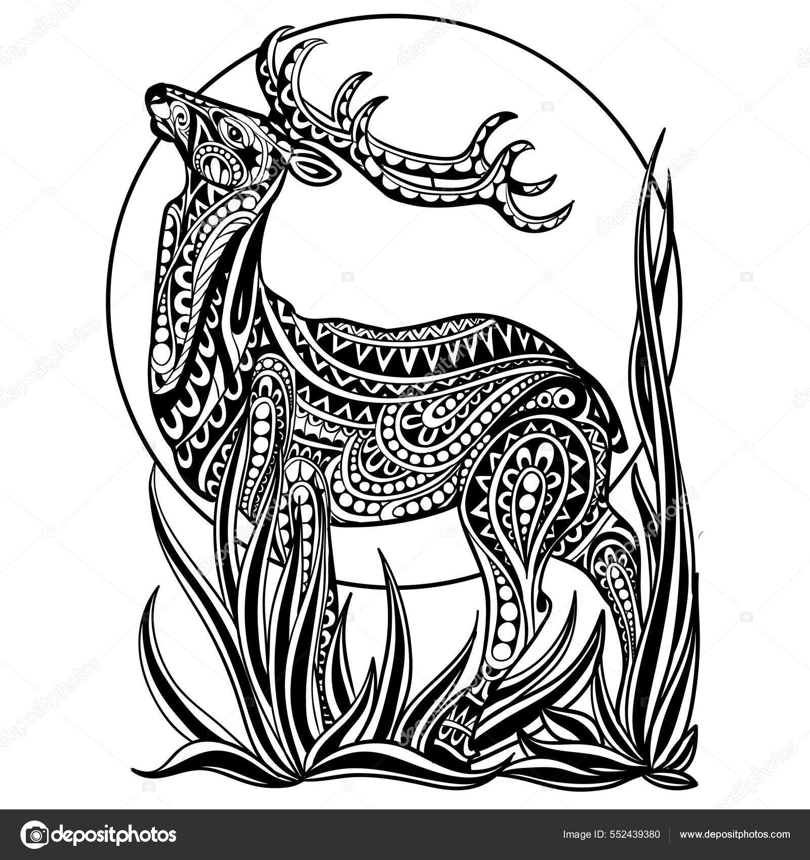 Cervo Desenhado Estilo Zentangle Besta Fica Perfil Com Cabeça Para ...