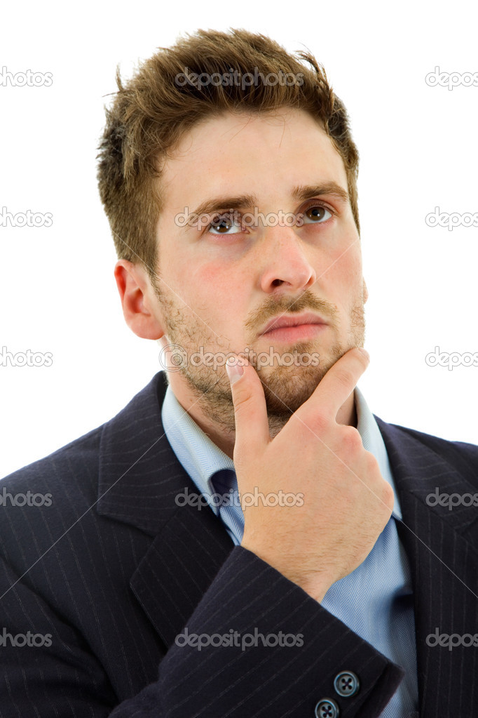 Studio picture of a pensive young man, isolated on white — Stock Photo ...