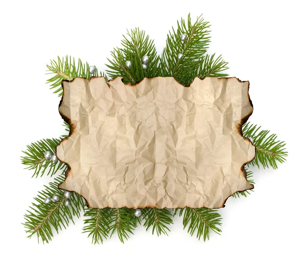 Old parchment paper with copy space on Christmas tree branch bac Stock ...
