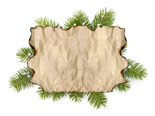 Old parchment paper with copy space on Christmas tree branch bac Stock ...