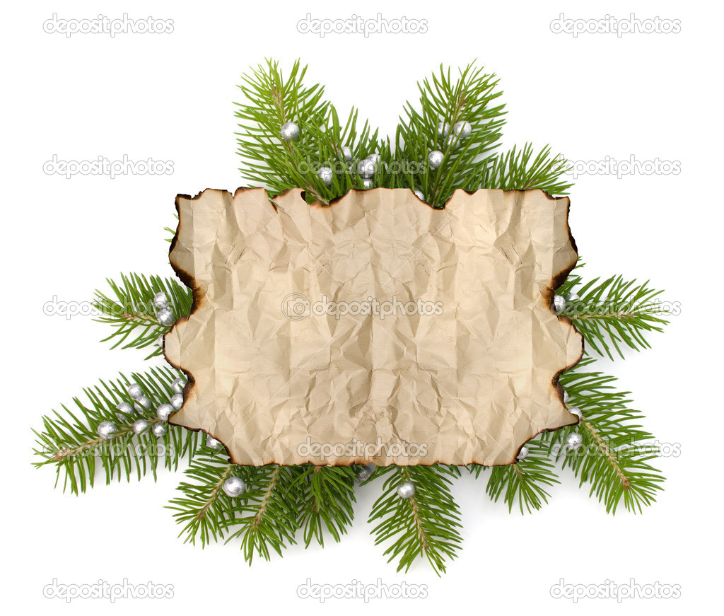 Old parchment paper with copy space on Christmas tree branch Stock ...