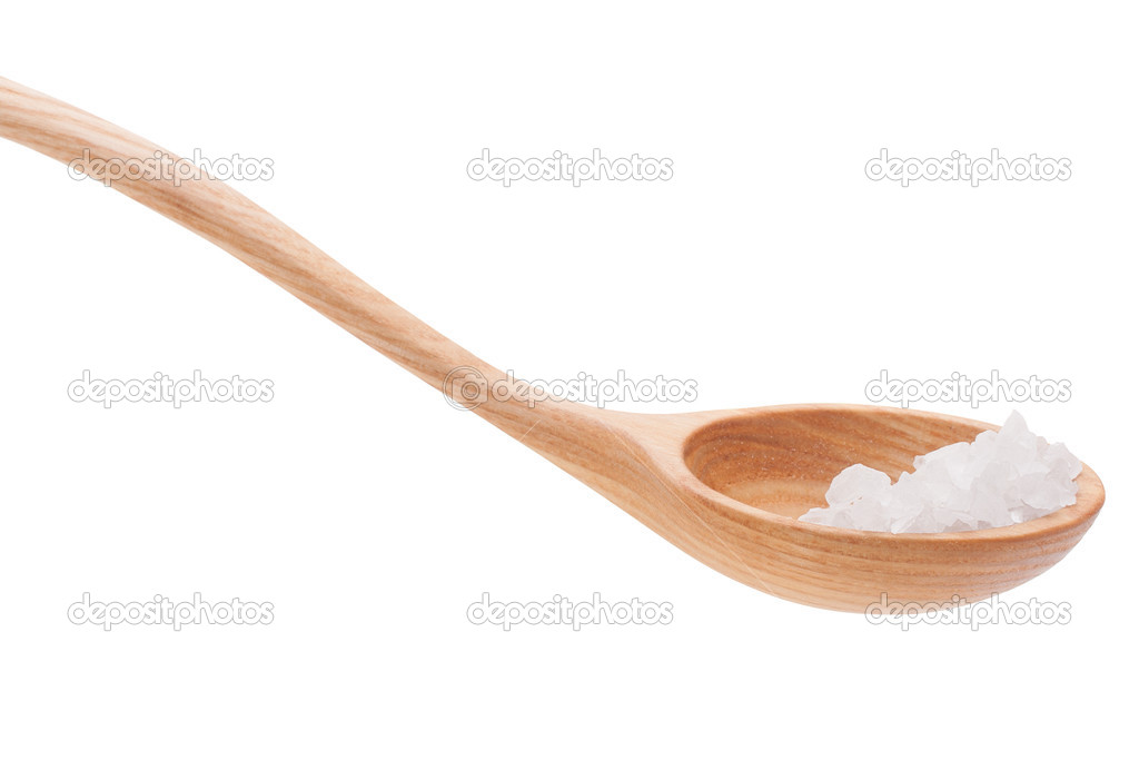 Mineral salt in wooden spoon isolated on white background cutout Stock ...