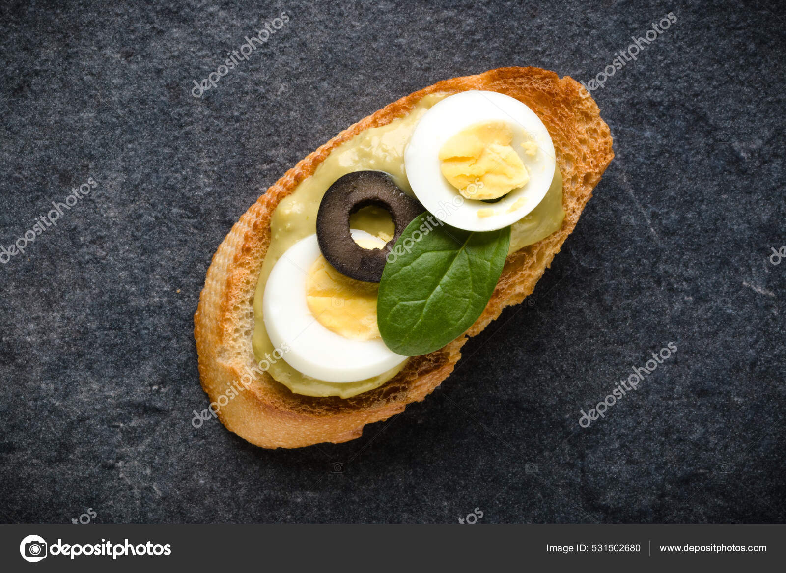 Open Faced Sandwich Canape Crostini Dark Stone Background Closeup Top ...