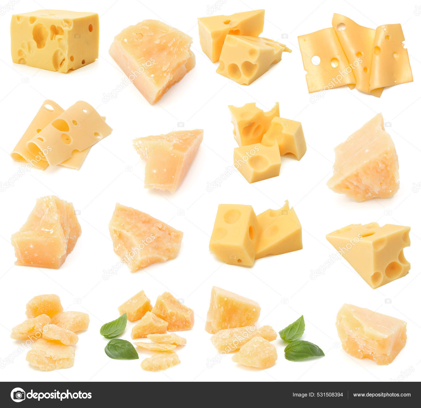Cheese Collection Isolated White Background Set Different Cheeses ...