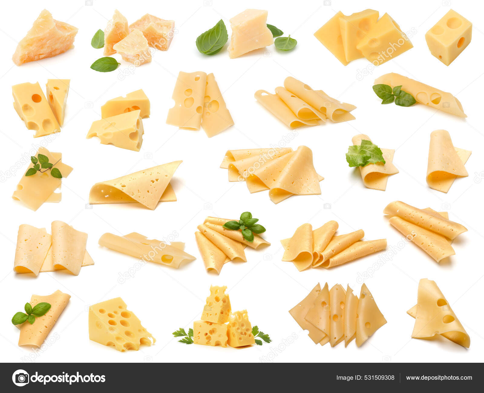 Cheese Collection Isolated White Background Set Different Cheeses ...