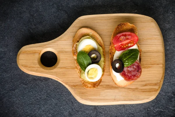 Open Faced Sandwich Canape Crostini Dark Stone Background — Stock Photo ...