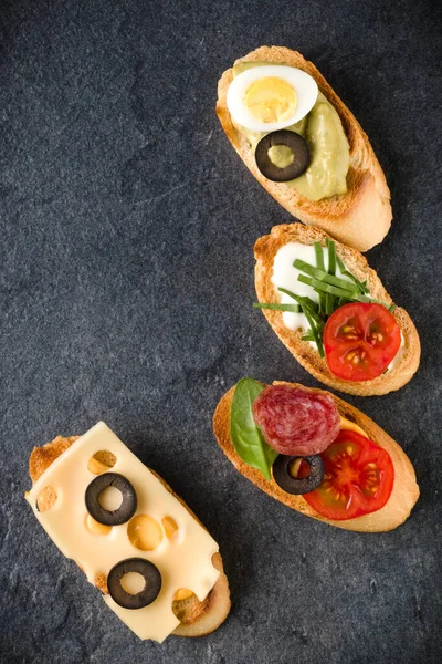 Open Faced Sandwich Canape Crostini Dark Stone Background — Stock Photo ...