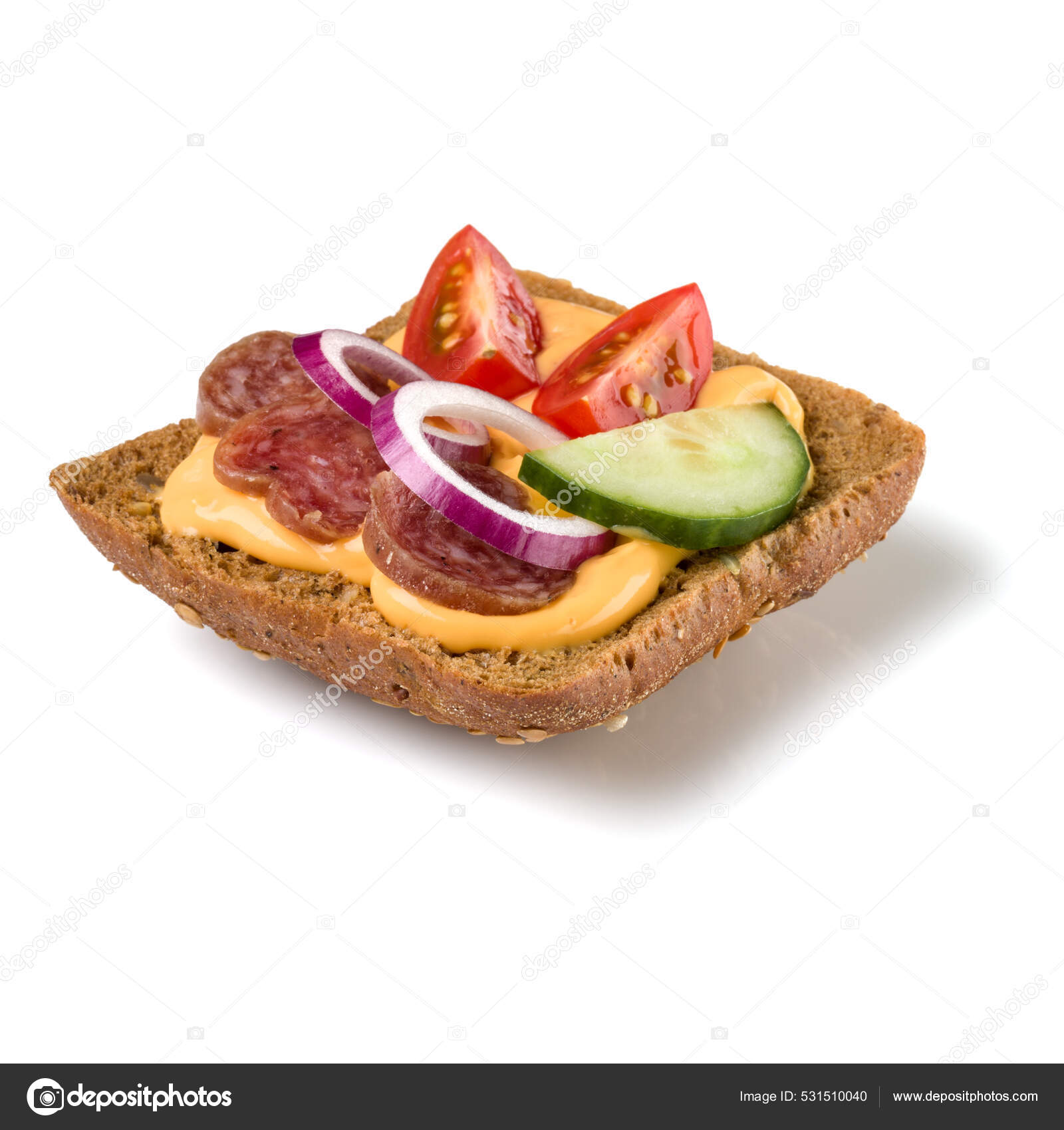 Canape Salami Open Faced Sandwich Crostini Isolated White Background ...