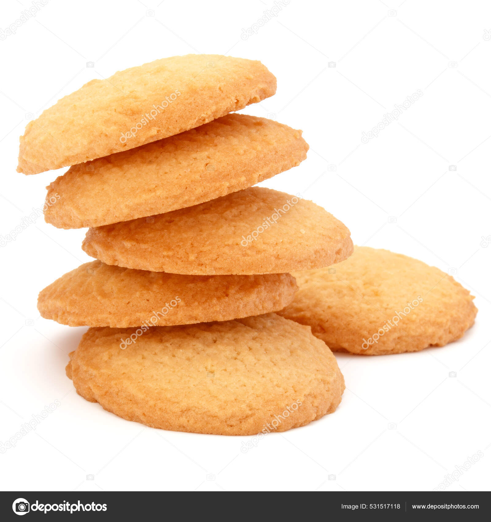 Stacked Short Pastry Cookies Isolated White Background — Stock Photo ...