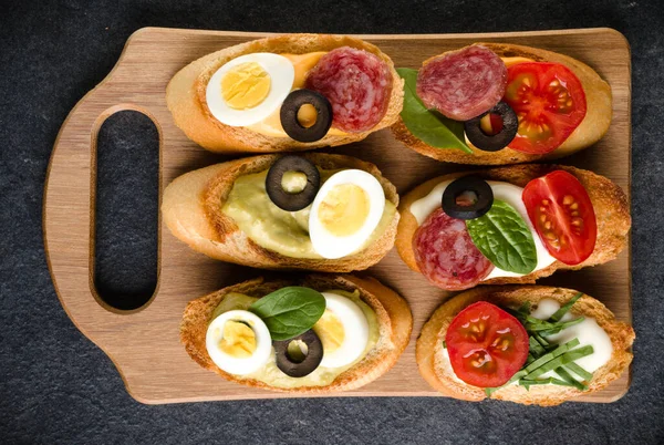 Open Faced Sandwich Canape Crostini Dark Stone Background — Stock Photo ...