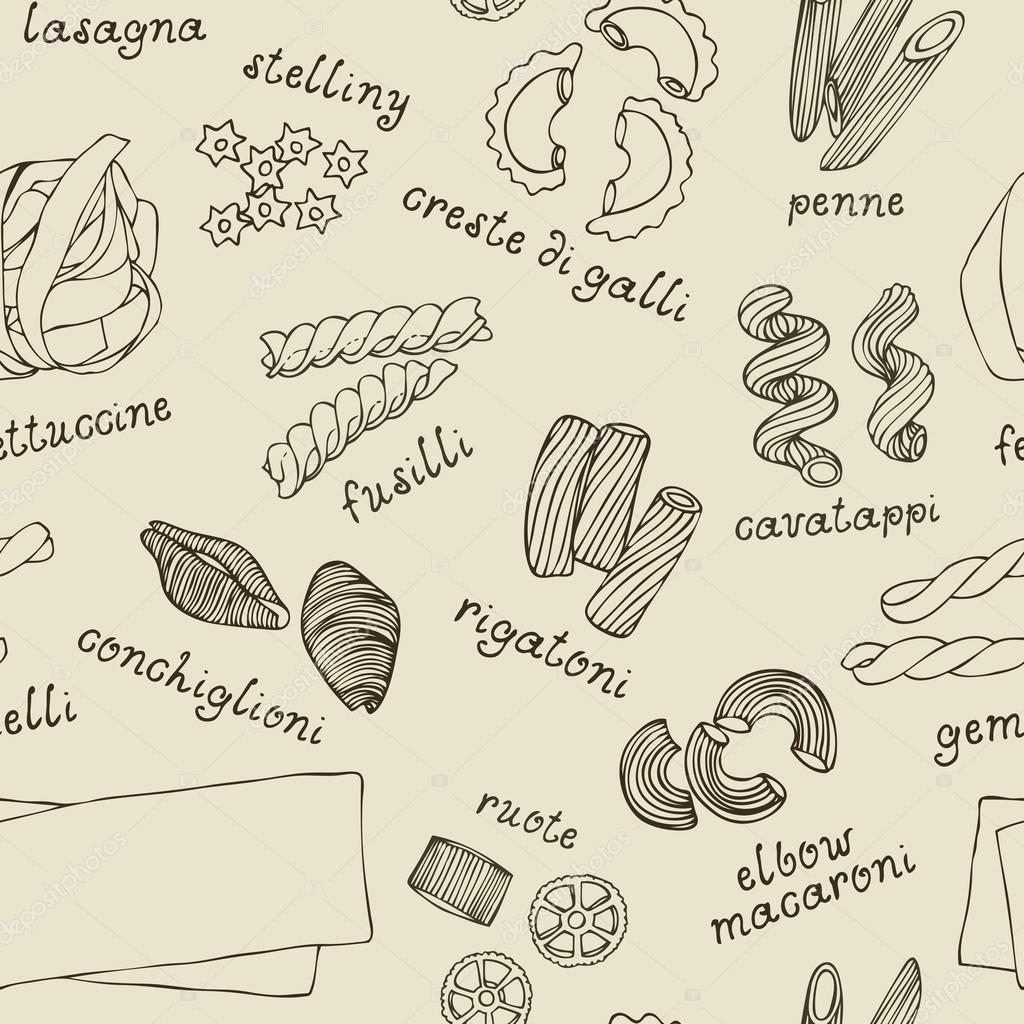 Italian pasta shapes seamless pattern — Stock Vector © fandorina #22138923