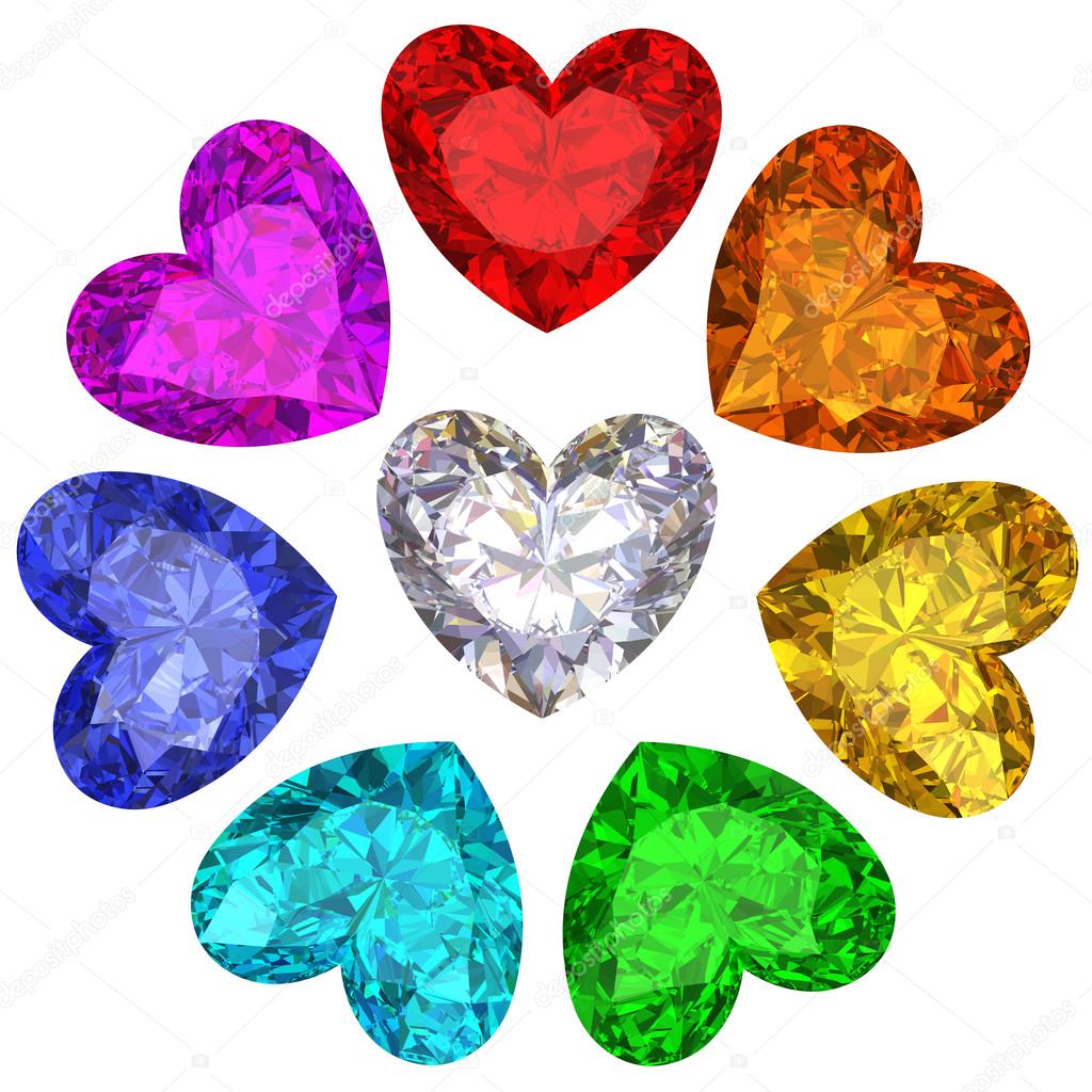 Colorful gems in shape of heart isolated on white Stock Photo by ...