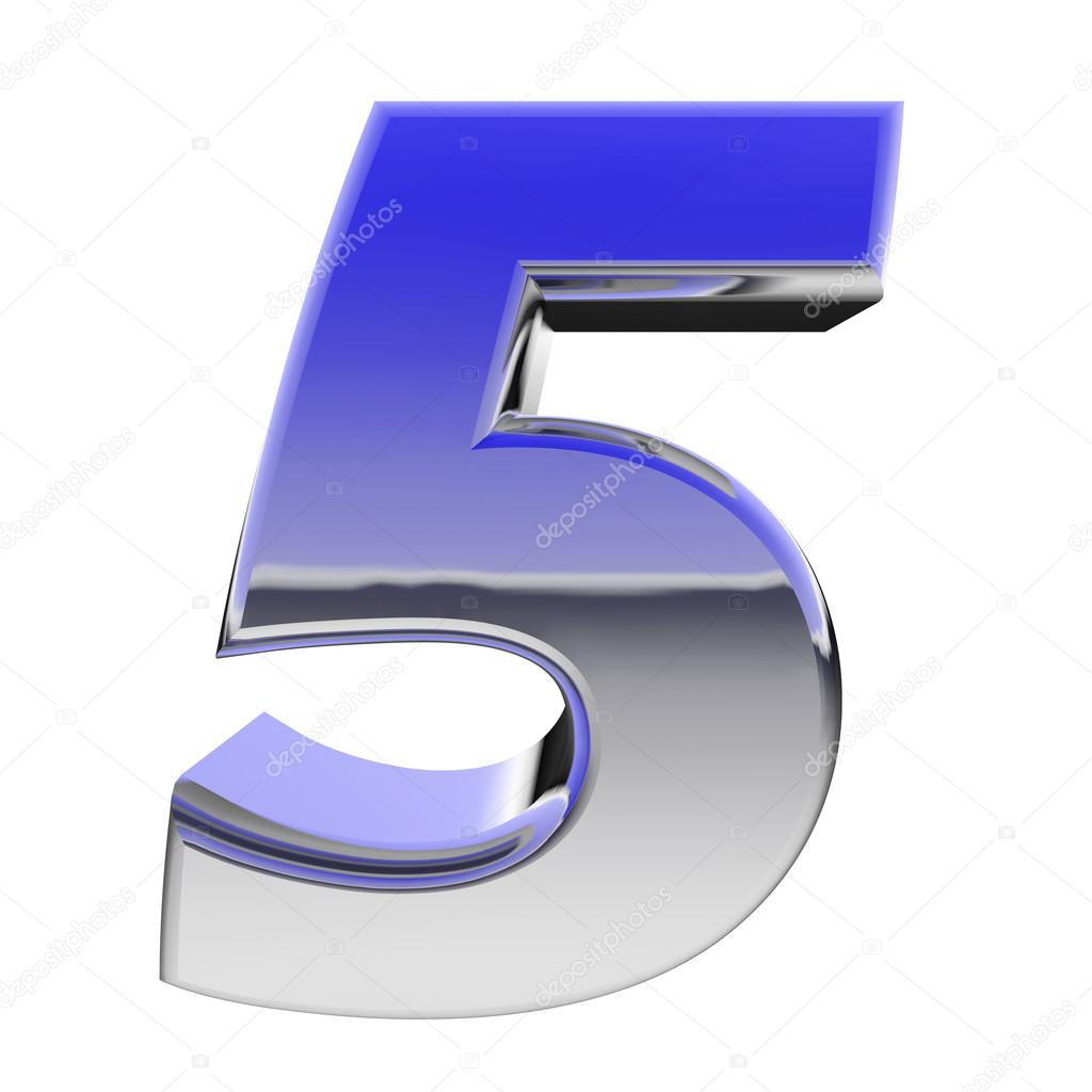 cromo número 5 con reflejos degradado color aislado en blanco — Foto de ...