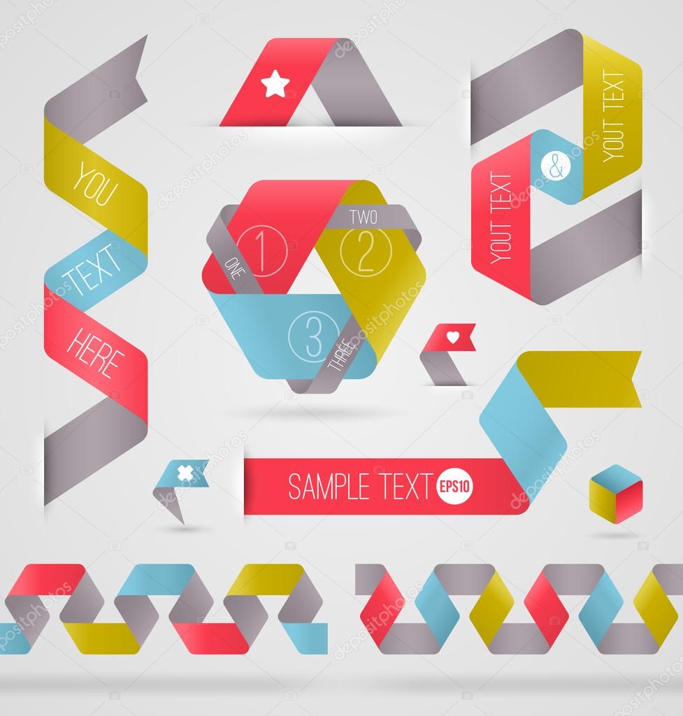 Abstract ribbon color shapes and elements for infographics - vector ...