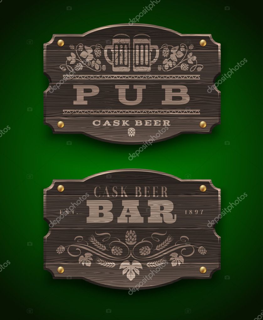 Vintage wooden signs for Pub and Bar - vector illustration Stock Vector ...