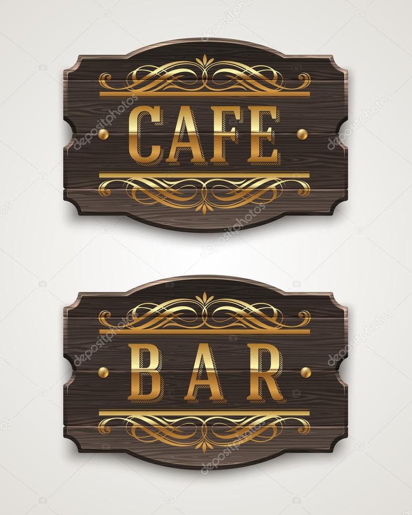 Carteles de madera vintage para cafetería y bar con letras doradas y ...