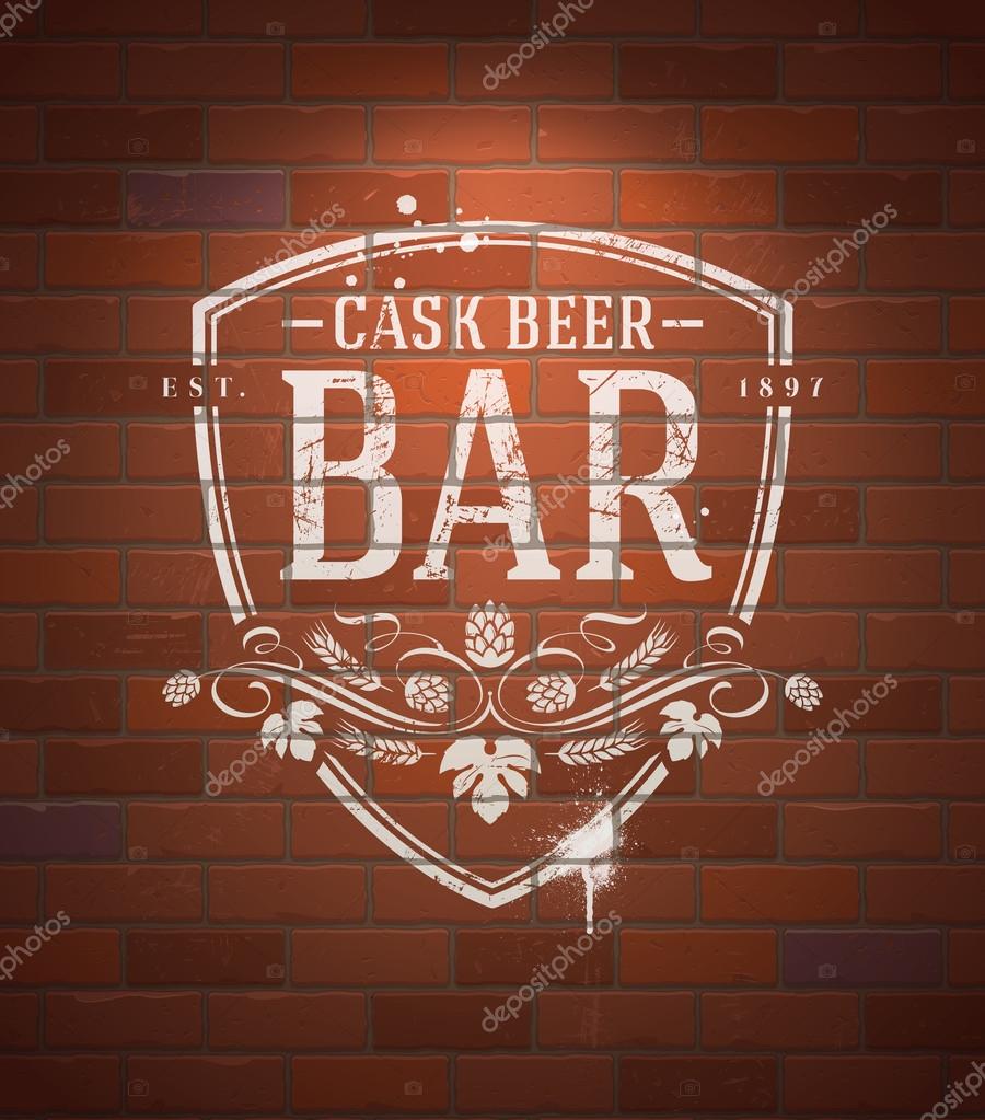 Bar sign painted with white paint on vintage brick wall - vector ...