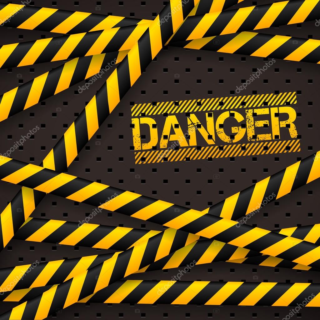 Danger sign under police lines and danger tapes — Stock Vector ...