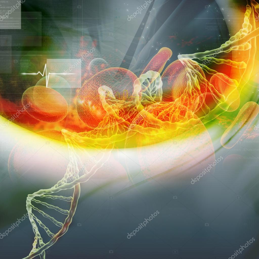 Digital illustration of DNA with blood cell — Stock Photo © rbhavana ...