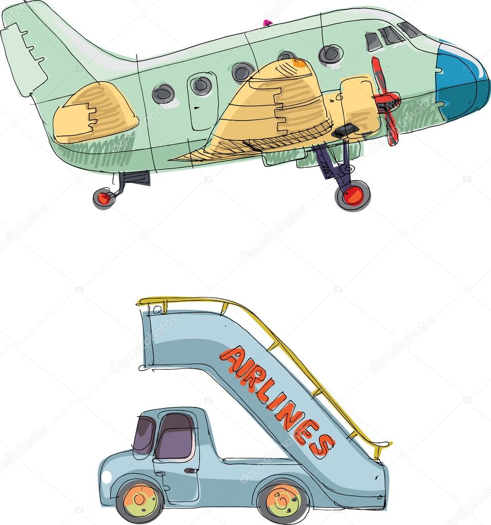 Vintage passenger plane and ramp - cartoon Stock Vector by ©iralu1 31957573