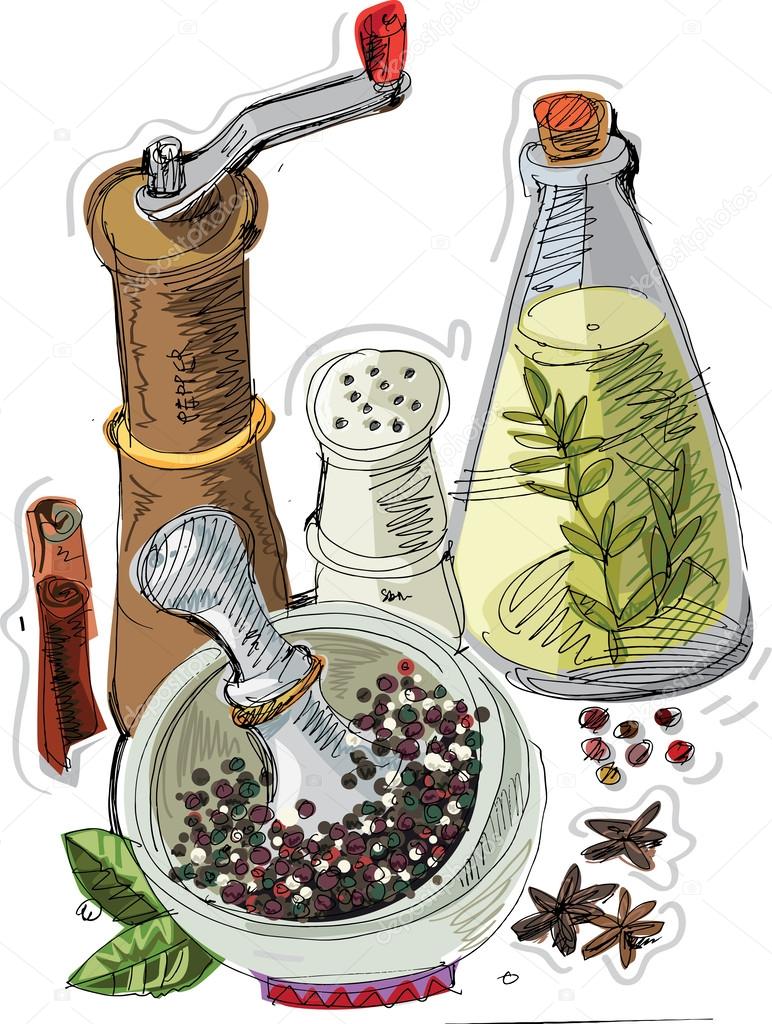 Still life with spices - cartoon — Stock Vector © iralu1 #31957845