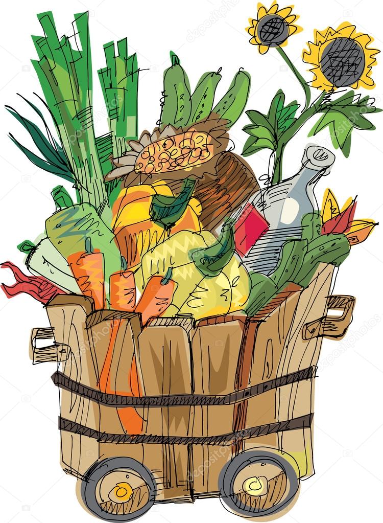La cosecha en carro - dibujos animados — Vector de stock © iralu1 #32386539