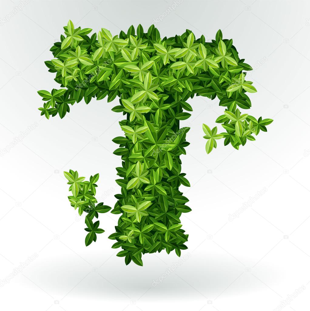 Huruf T, hijau daun musim panas vektor alfabet . Vektor Stok oleh ...