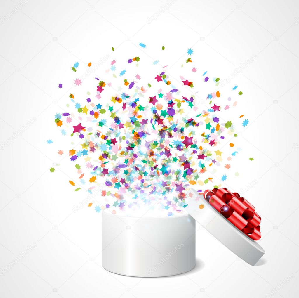 Open gift with fireworks from confetti Stock Vector Image by ©VikaSuh ...
