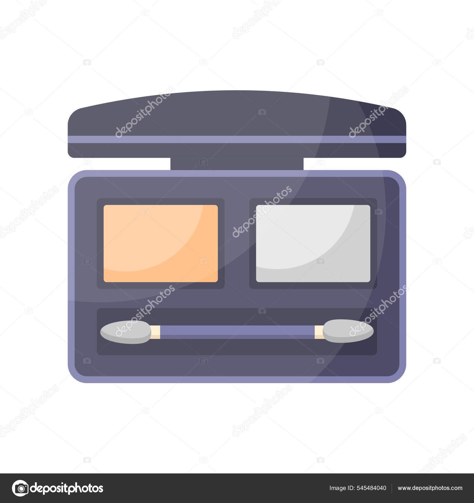 Open container box with two eyeshadow makeup product with brush top ...