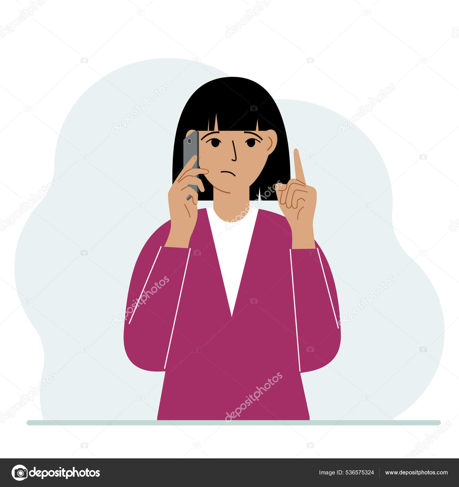 Sad Woman Talking Cell Phone Emotions One Hand Phone Other Stock Vector