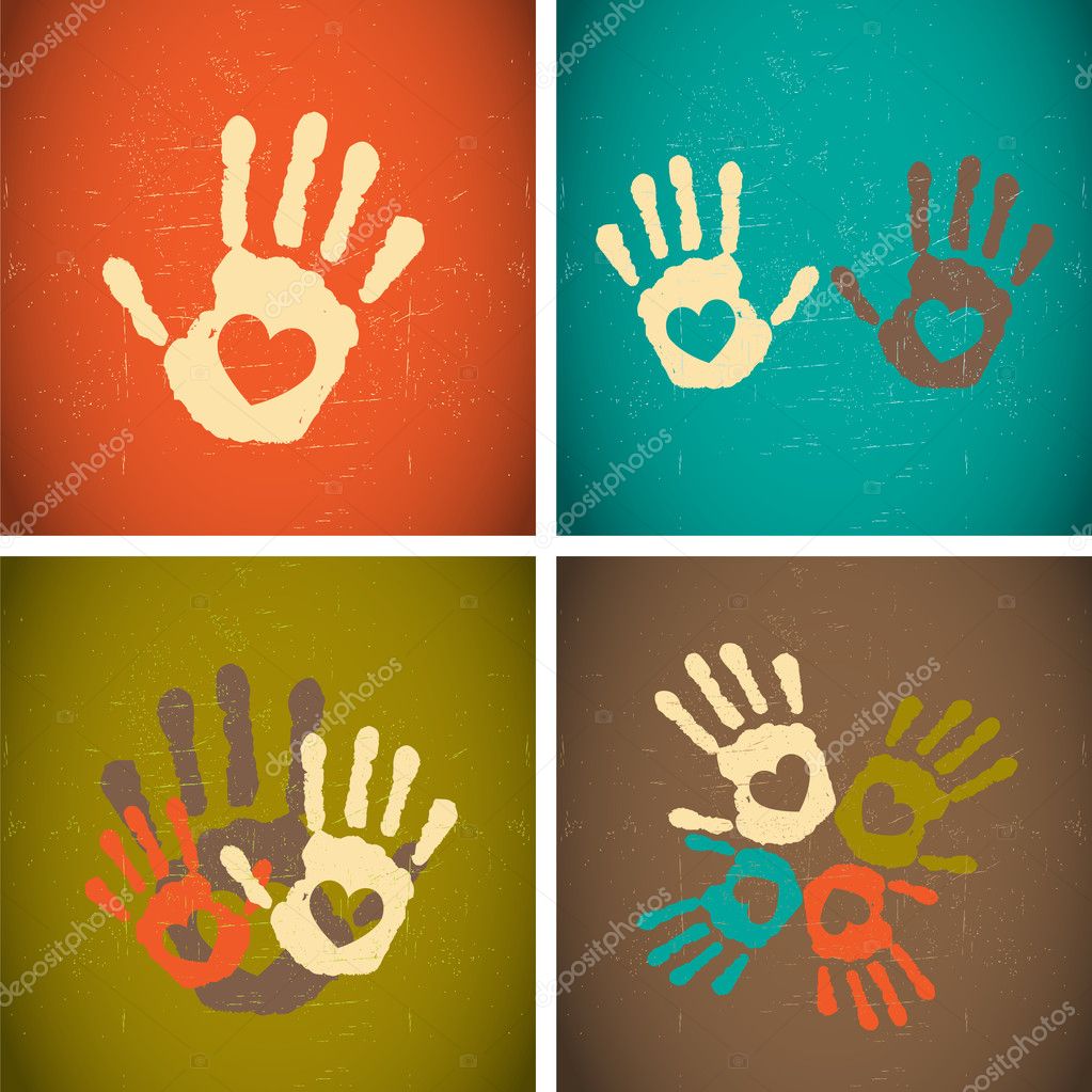 Retro vintage estilo amor huellas de manos 2022