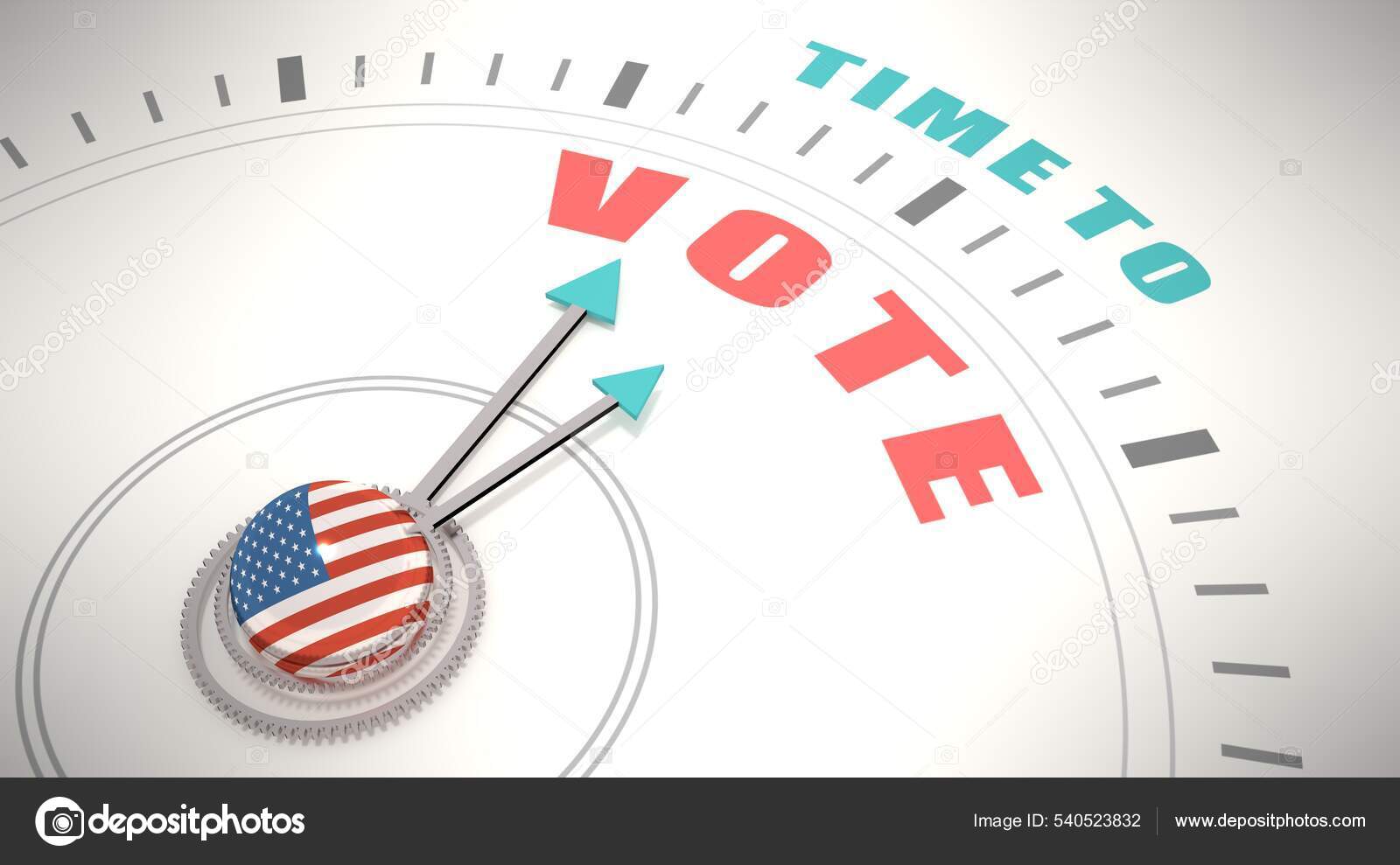 Time to vote words on clock face. Flag of USA. 3D render — Stock Photo ...