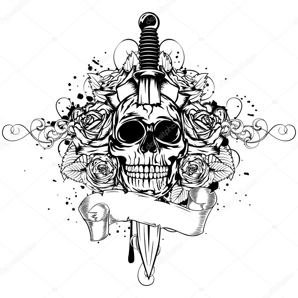Skull dagger rose — Stock Vector © SS1001 #50114461