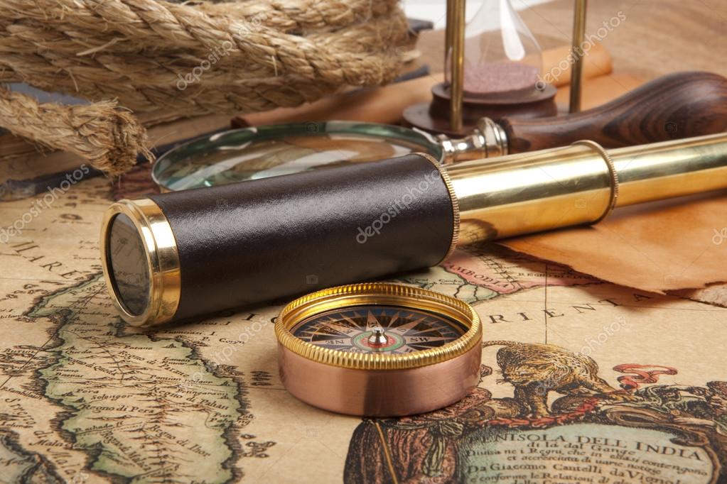 Brass telescope on map — Stock Photo © andreyuu #19797639