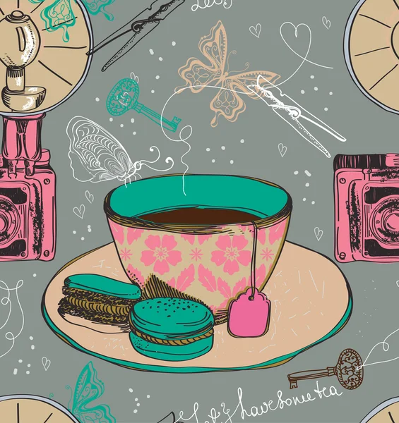 Vintage tea time background, seamless pattern Stock Vector Image by ...