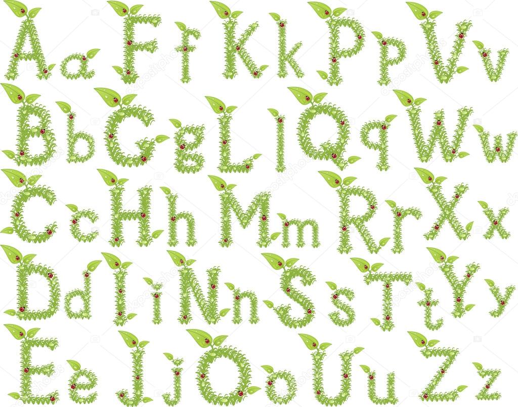 Green Leaves font. Vector illustration. — Stock Vector © agchern #29358759