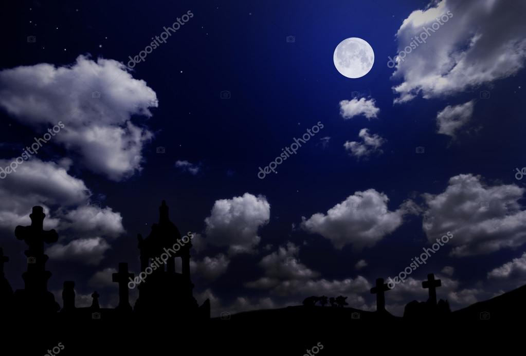 Cemetery under night sky with moon Stock Photo by ©rbvrbv 12824045