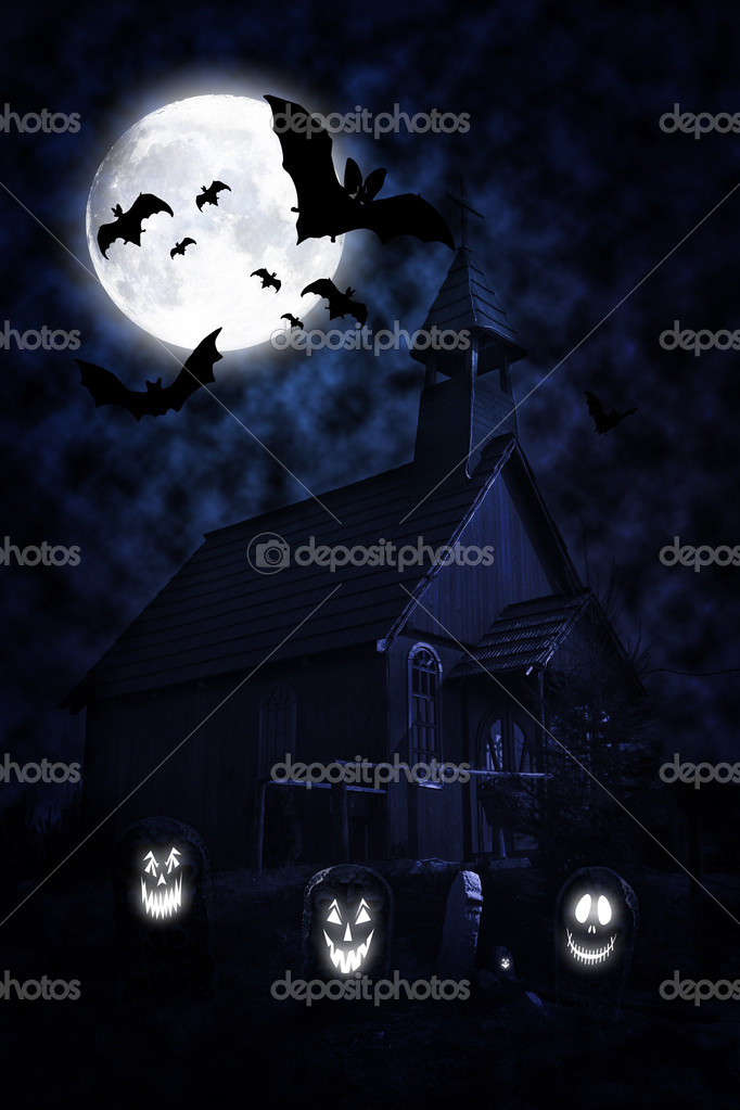 Churchyard at night with scary ghosts — Stock Photo © ayo888 #12651982